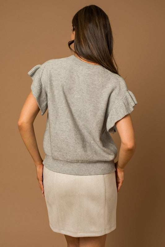 Heather Grey Ruffle Sleeve Knit Top – SF Siren